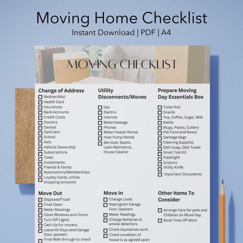 Printable Moving Home Checklist | Real Estate Moving Planner | House ...
