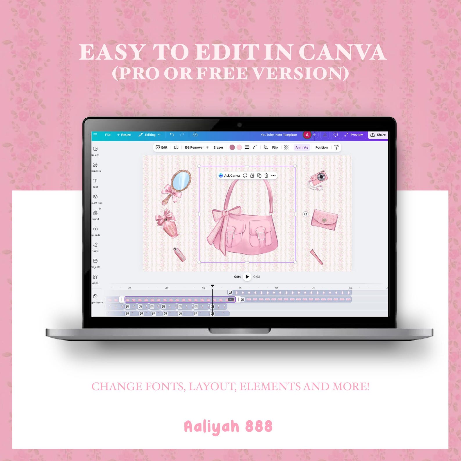 Pretty Pink Youtube Intro Canva Template (digital Download) - Etsy