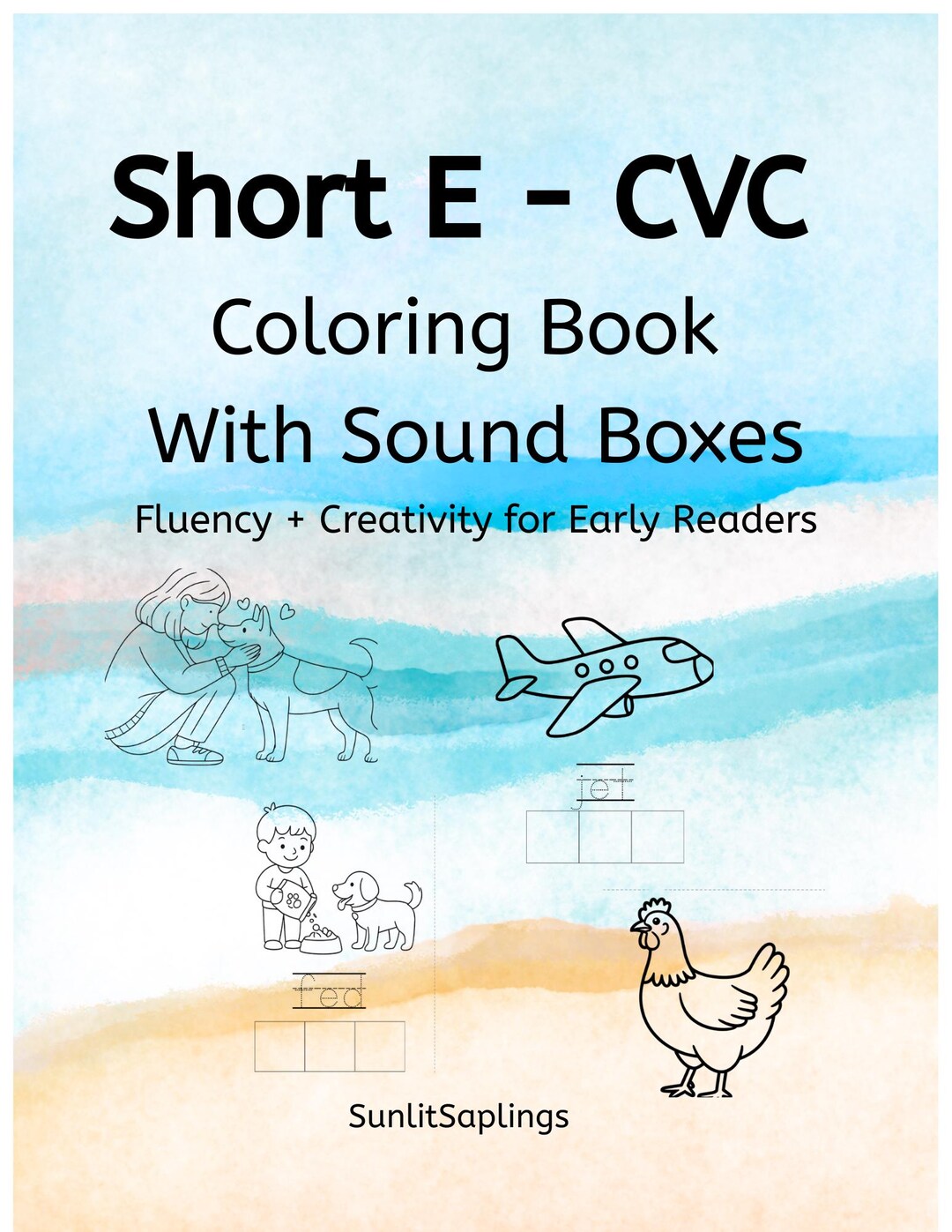Short E CVC Phonics Coloring Book | Elkonin Sound Boxes | Early Reading ...