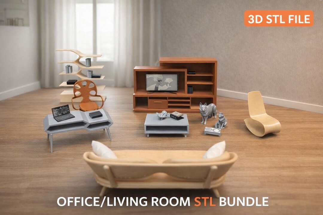STL File Scale 1:12 Modern Living Room and Office Bundle - Etsy