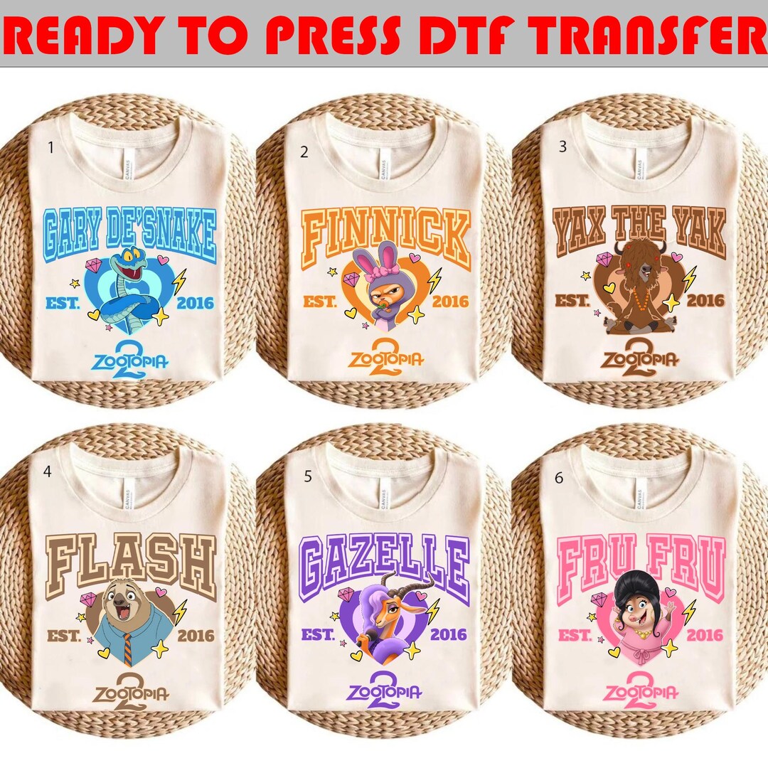 Zootopia 2 Character DTF Transfer, Flash Sloth Gazelle Finnick DTF ...
