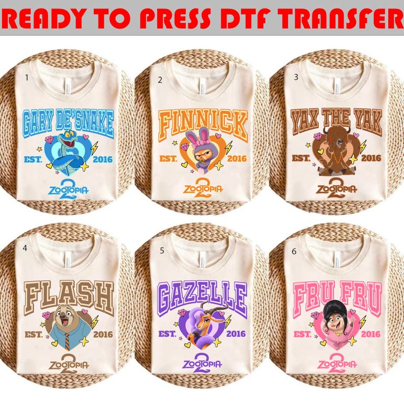 Zootopia 2 Character DTF Transfer, Flash Sloth Gazelle Finnick DTF ...