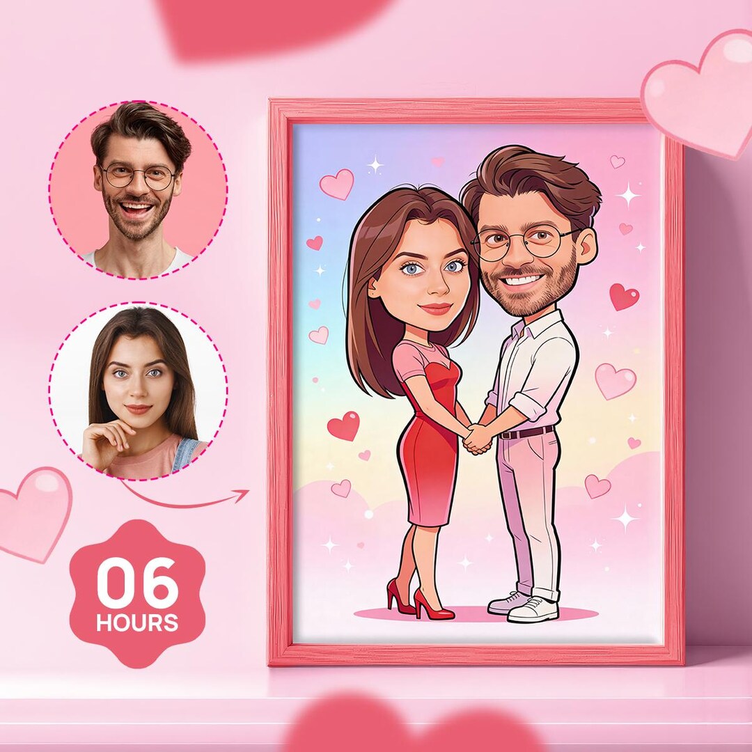 Custom Couple Cartoon Portrait | Personalized Valentine's Day Gift ...