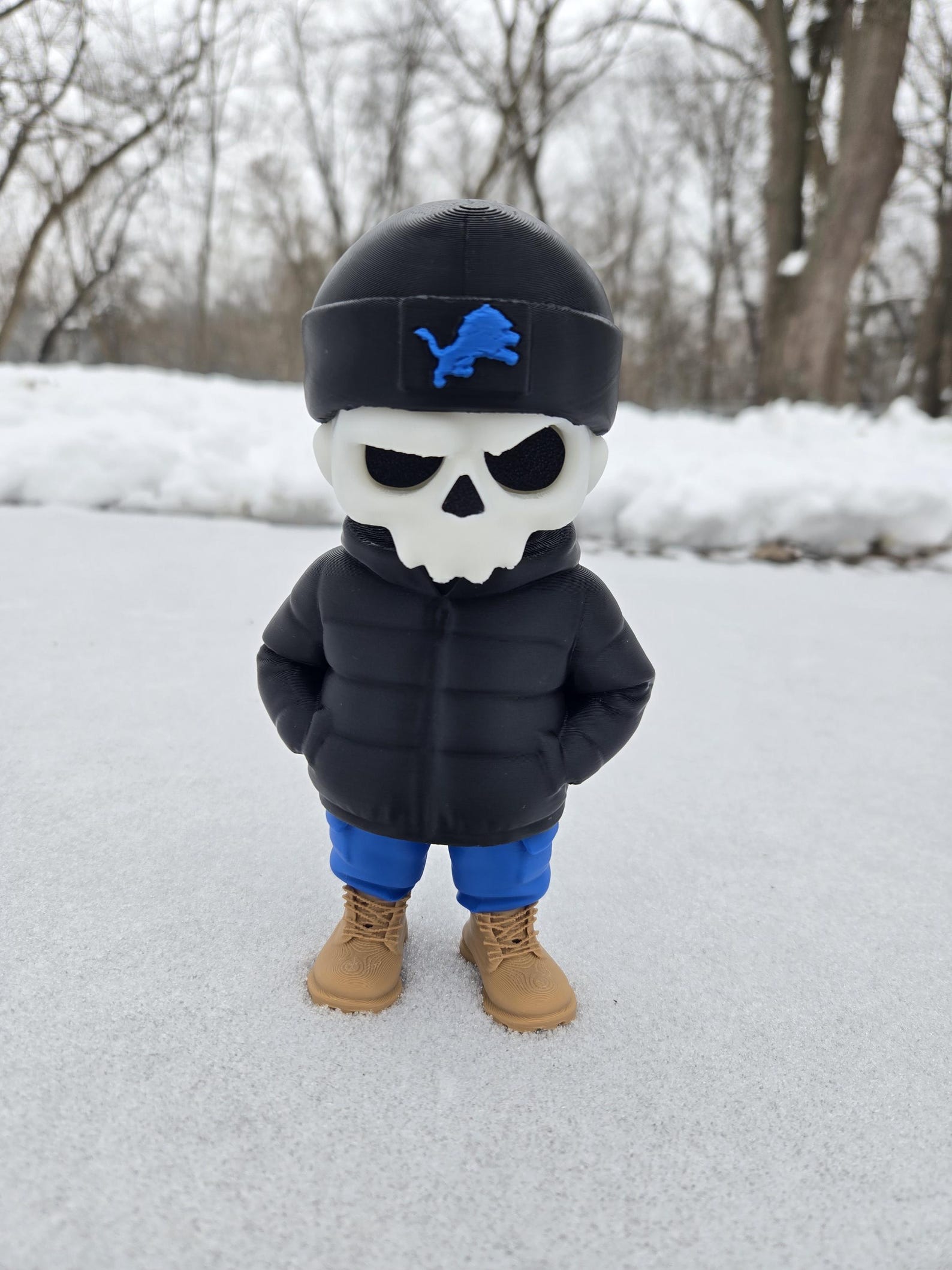 3D Printed Detroit Lions Skull Figure – Poseable NFL Fan Decor - Etsy