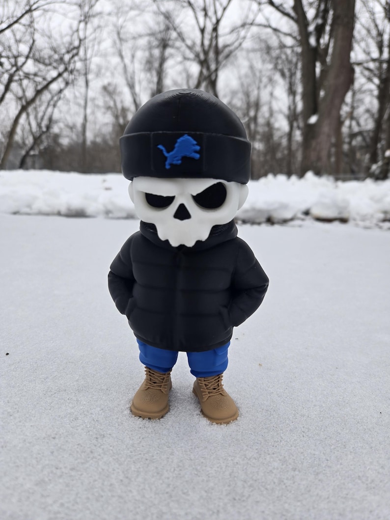 3D Printed Detroit Lions Skull Figure – Poseable NFL Fan Decor - Etsy