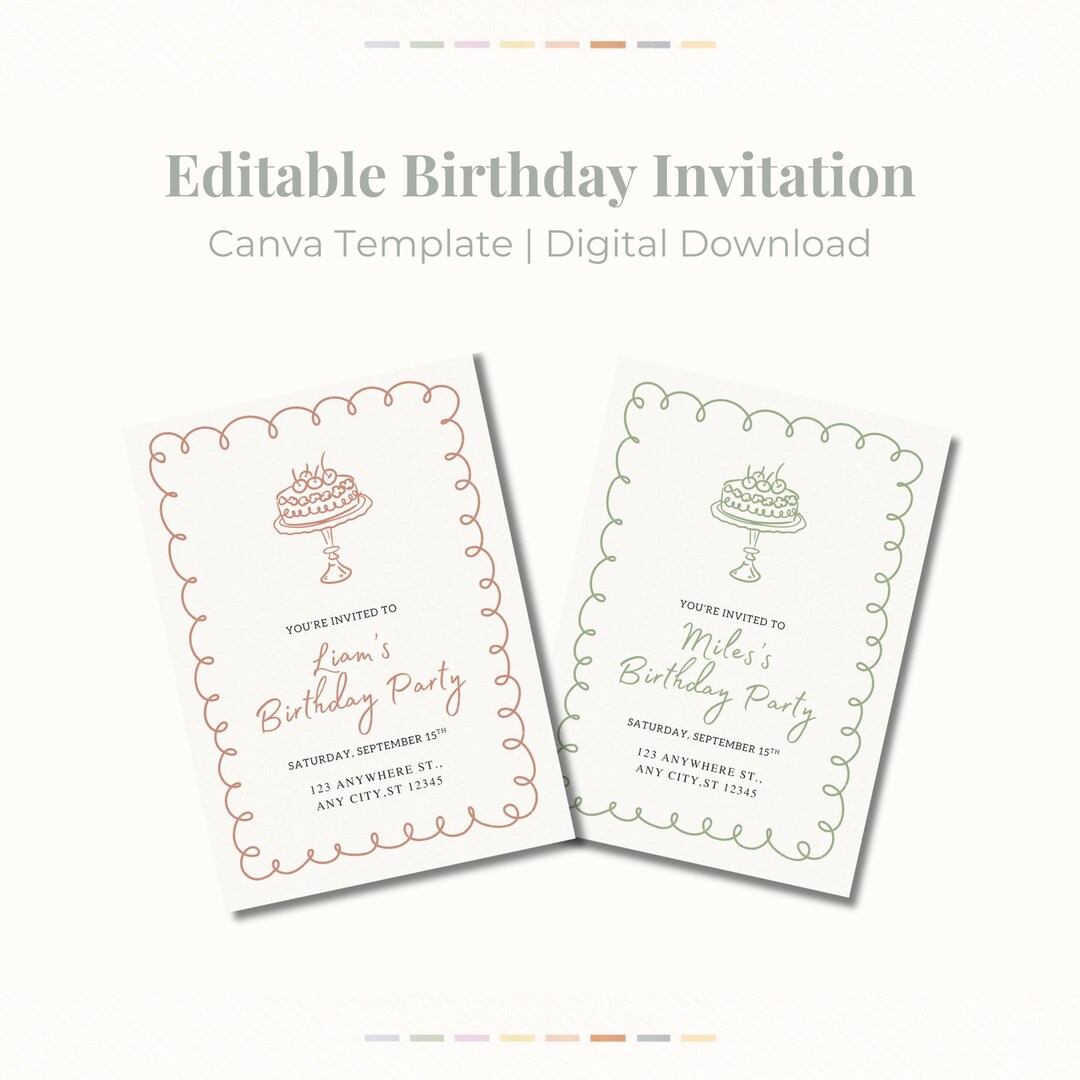 Neutral Kids Birthday Invitation | Editable Canva Template (digital ...