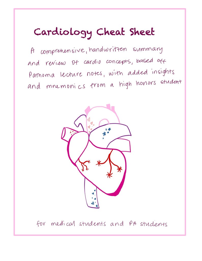 Cardiology Study Guide/cheat Sheet for Medical and PA Students - Etsy