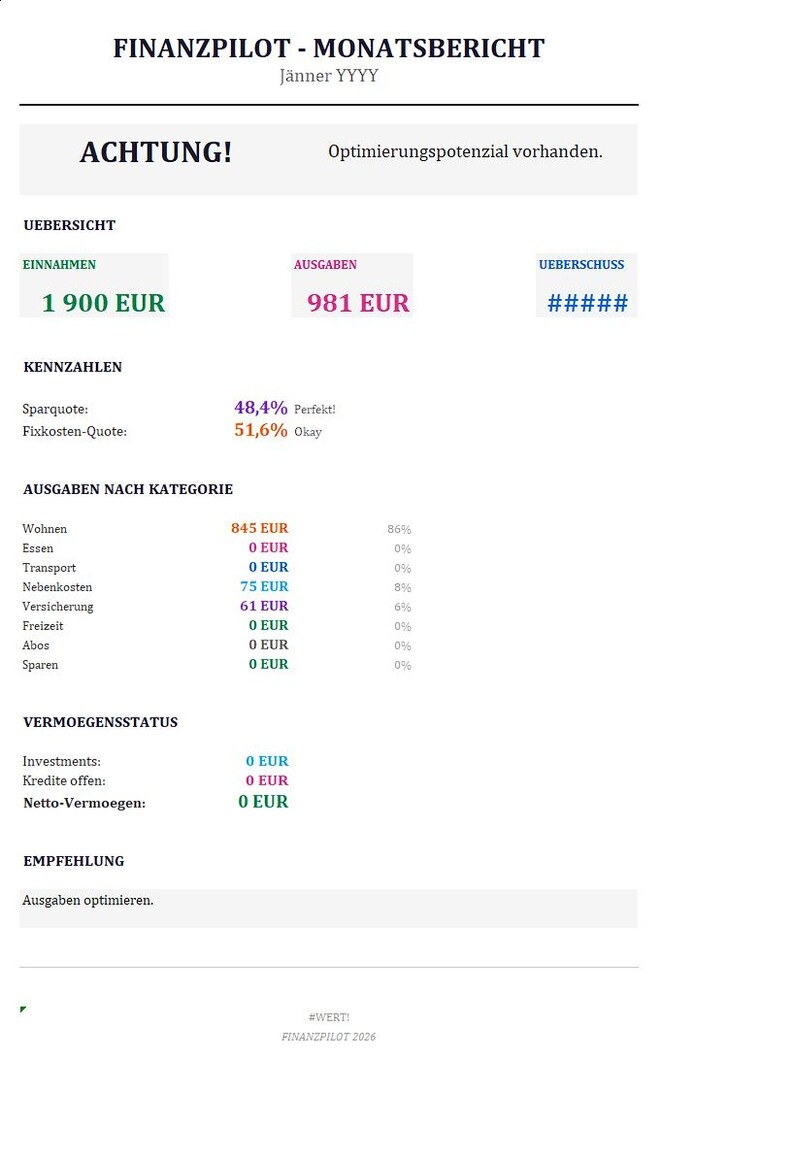 Financial Planner Excel 2026, Budget Planner, Household Book (german ...