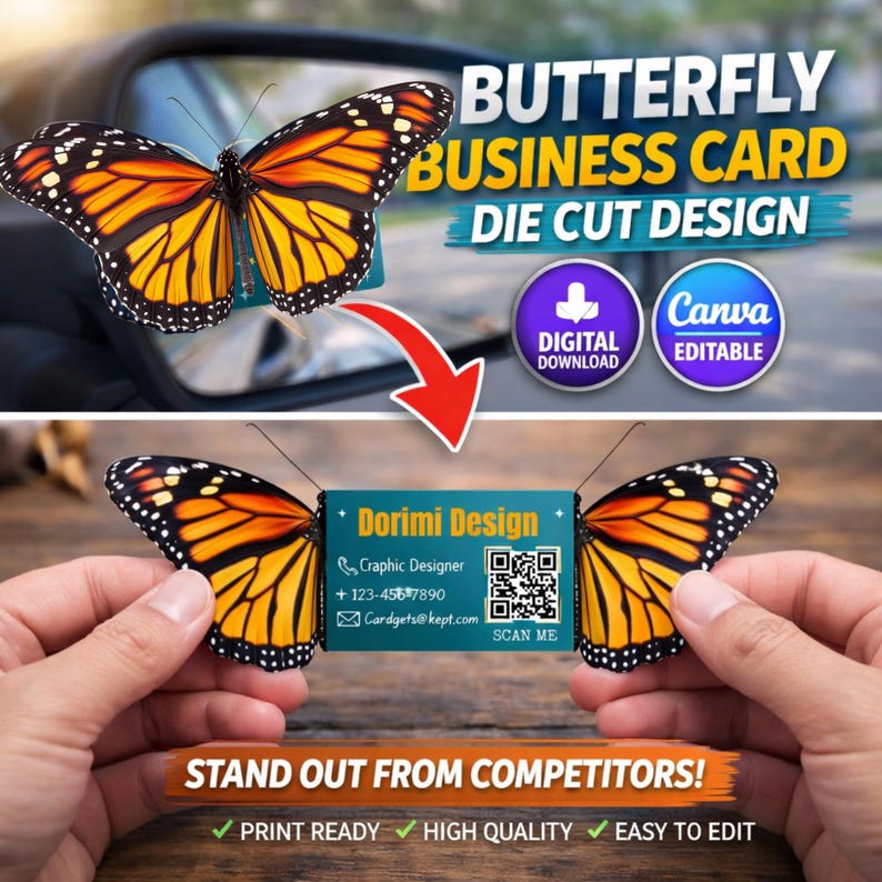 Butterfly Business Card With QR Code, Interactive 3D Foldable Business ...