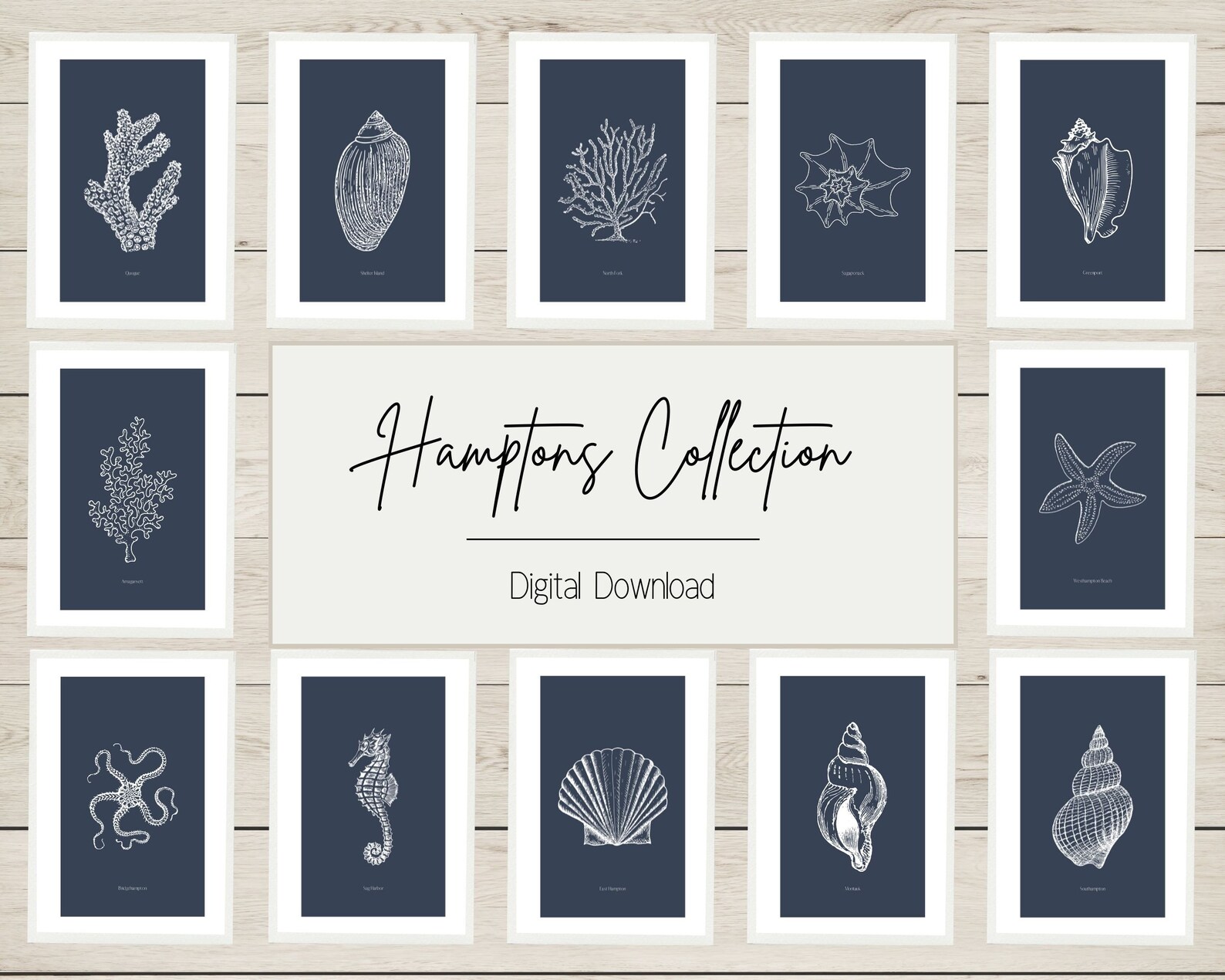 Blue Hamptons Coastal Prints, 12 Piece Coastal Gallery Wall Art ...