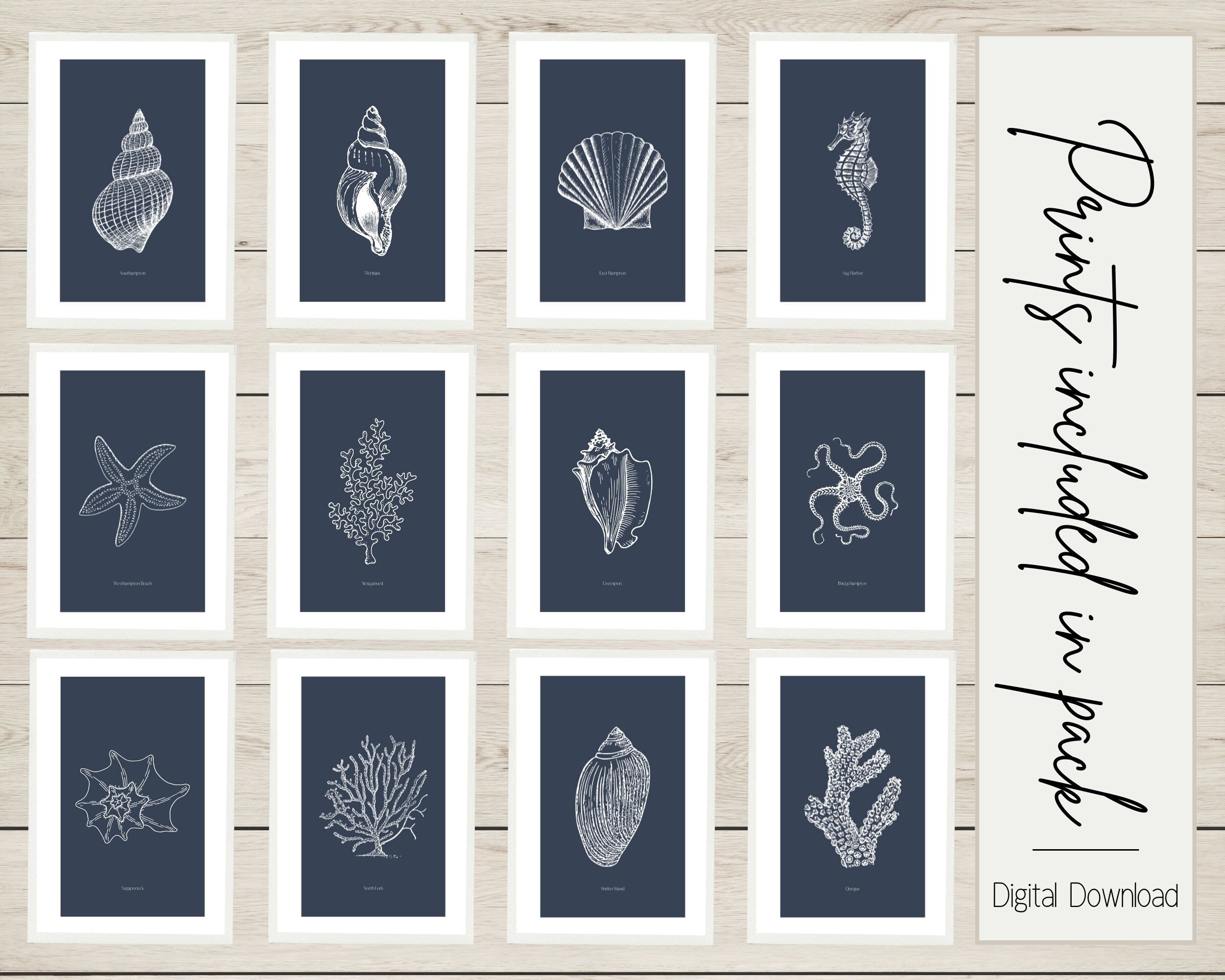 Blue Hamptons Coastal Prints, 12 Piece Coastal Gallery Wall Art ...