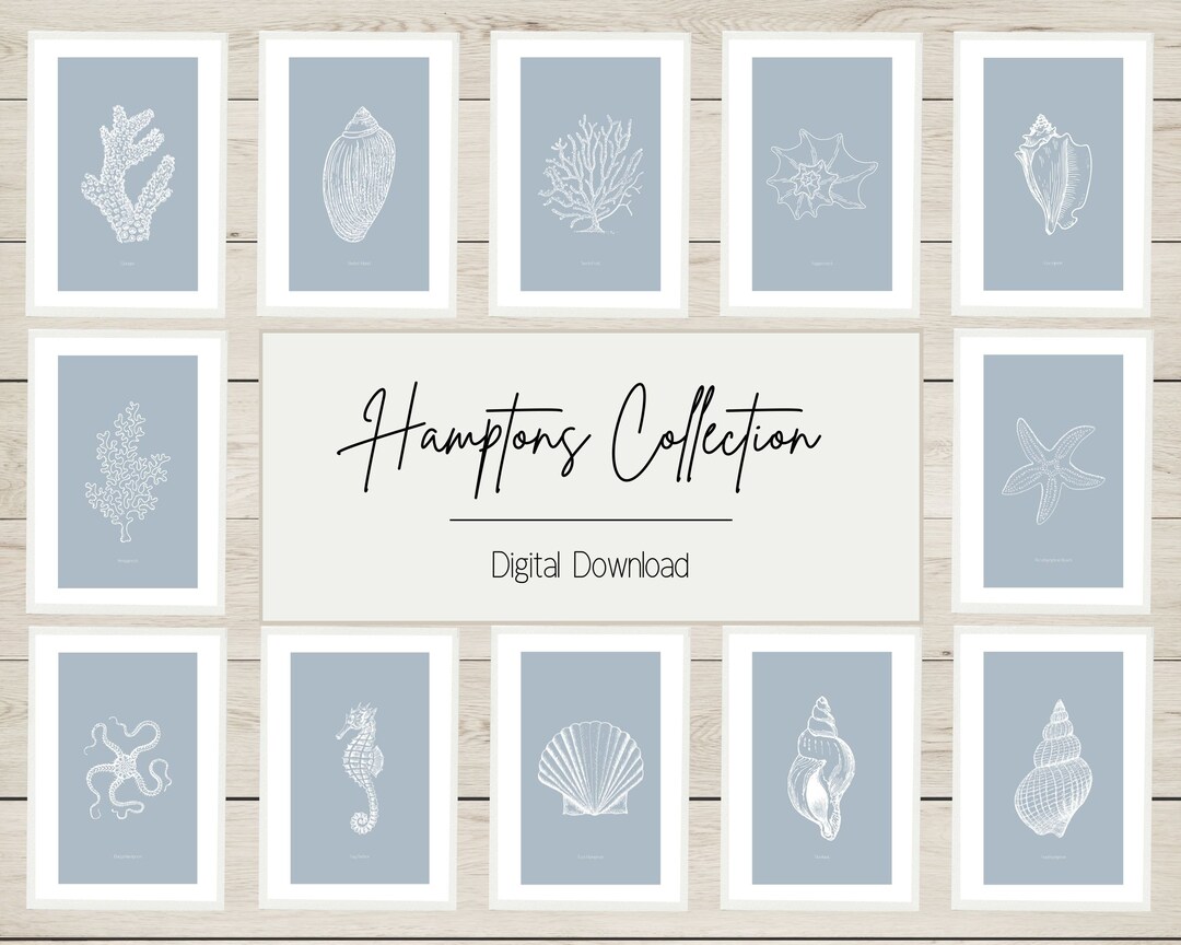 Blue Hamptons Coastal Prints, 12 Piece Coastal Gallery Wall Art ...