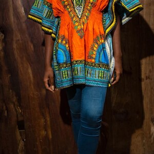 Orange Dashiki Top, Orange Dashiki Shirt, Orange Dashiki Kaftan, Orange ...