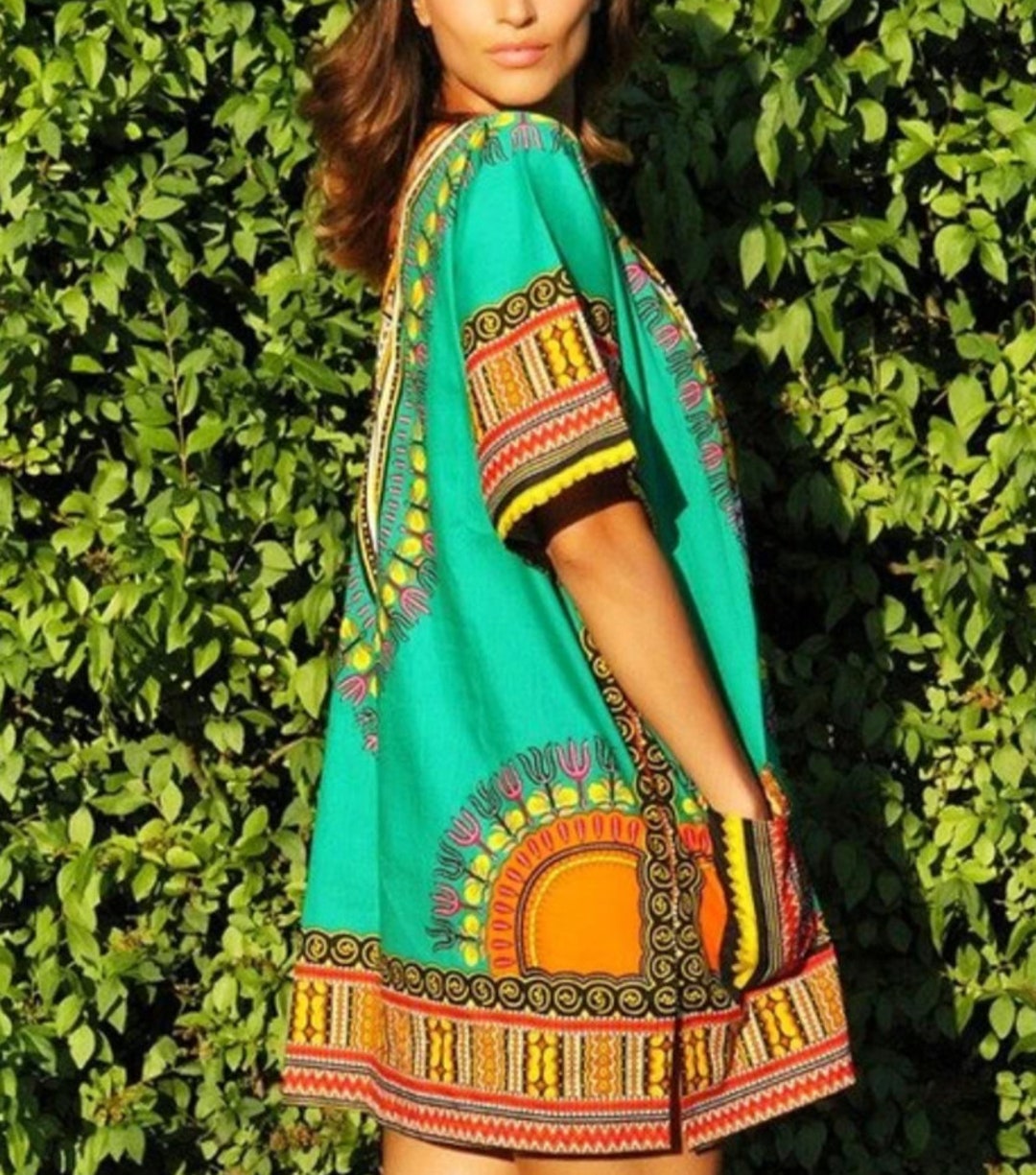 Green Dashiki Dress Shirt/green African Print Short Dress/green African Shirt/green Dashiki ...