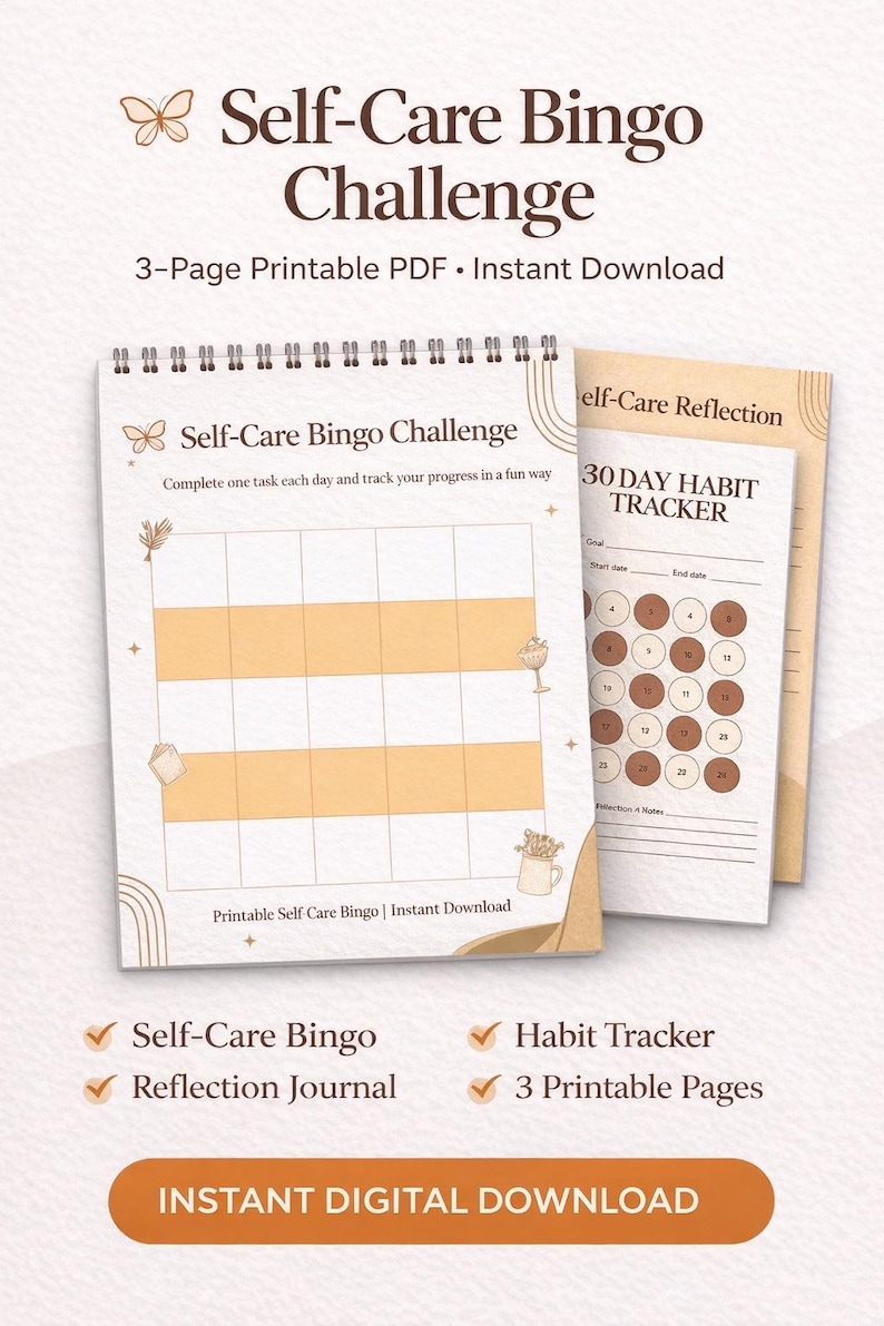 Self Care Bingo Challenge Printable | 3 Page PDF | 30 Day Habit Tracker ...
