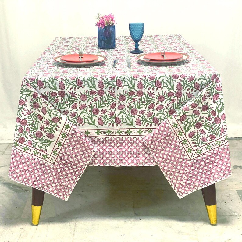 Hand Block Print Cotton Tablecloth, Floral Rectangular Cover, Boho ...