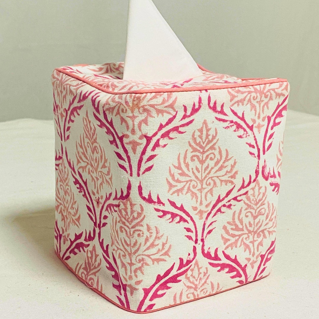 Dusty Pink Leaf Hand Block Print Pipping Tissue Box Cover – Handmade ...