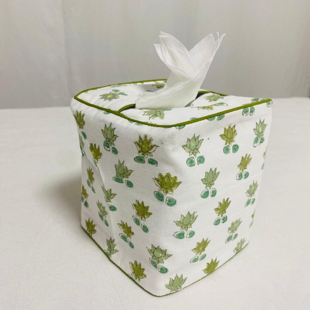 Meadow Green Hand Block Printed Tissue Box Cover, Indian Handmade ...