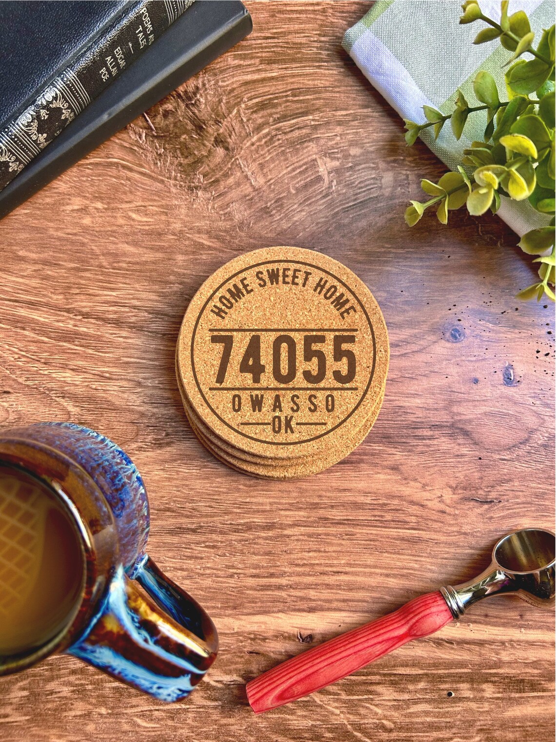 Custom Hometown Cork Coasters: Personalized City, Zip Code, State - Etsy