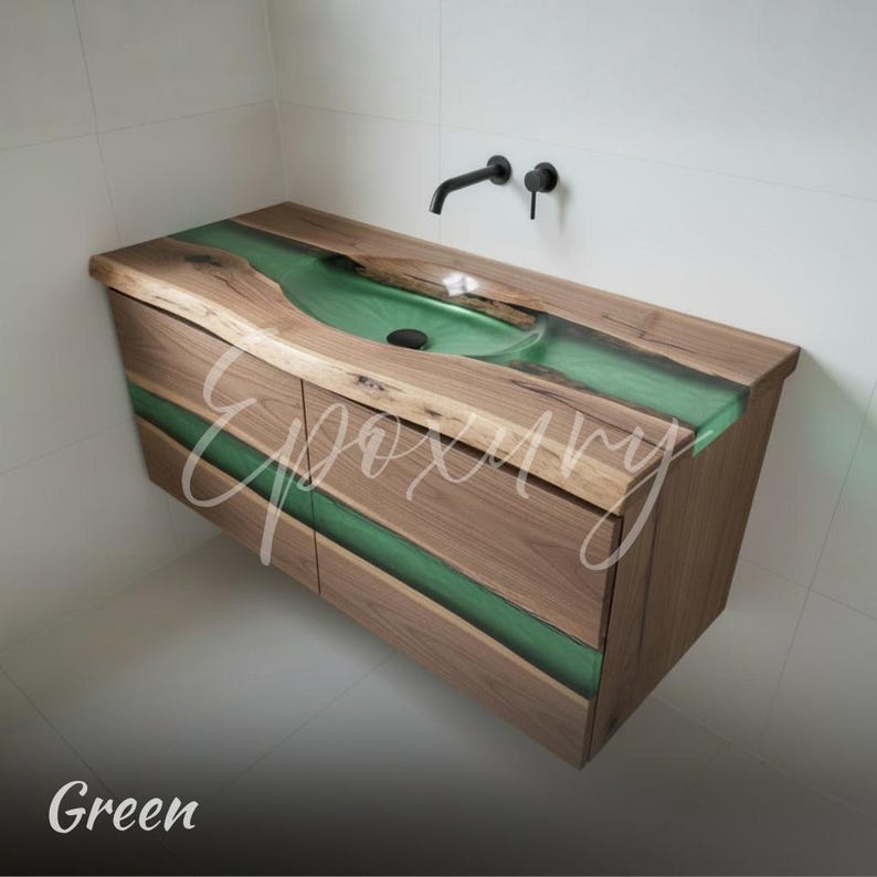 Chestnut Wood Epoxy River Sink Set – Handmade Natural Wooden Modern ...