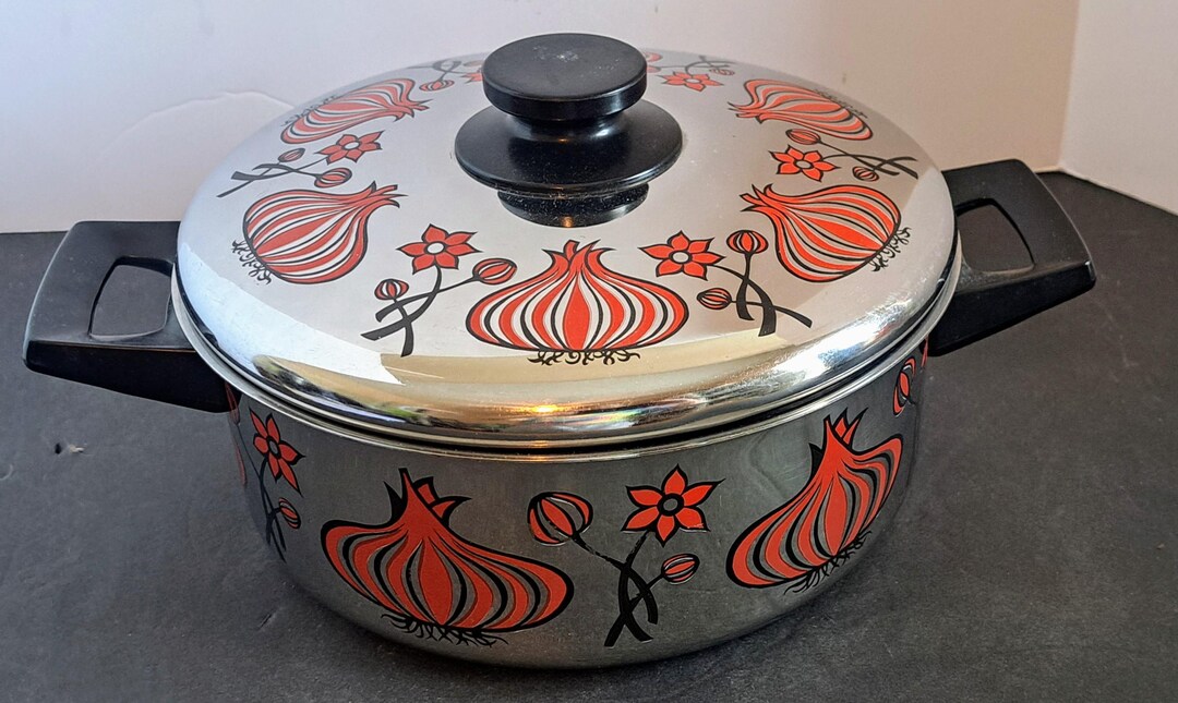 Vintage Stainless Steel Cookware 4 Qt Stock Pot W/ Lid Garlic Graphics ...