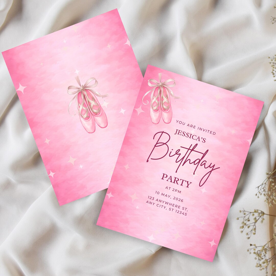 Pink Ballerina Birthday Invitation, Ballet Party Invite Template, Girl ...