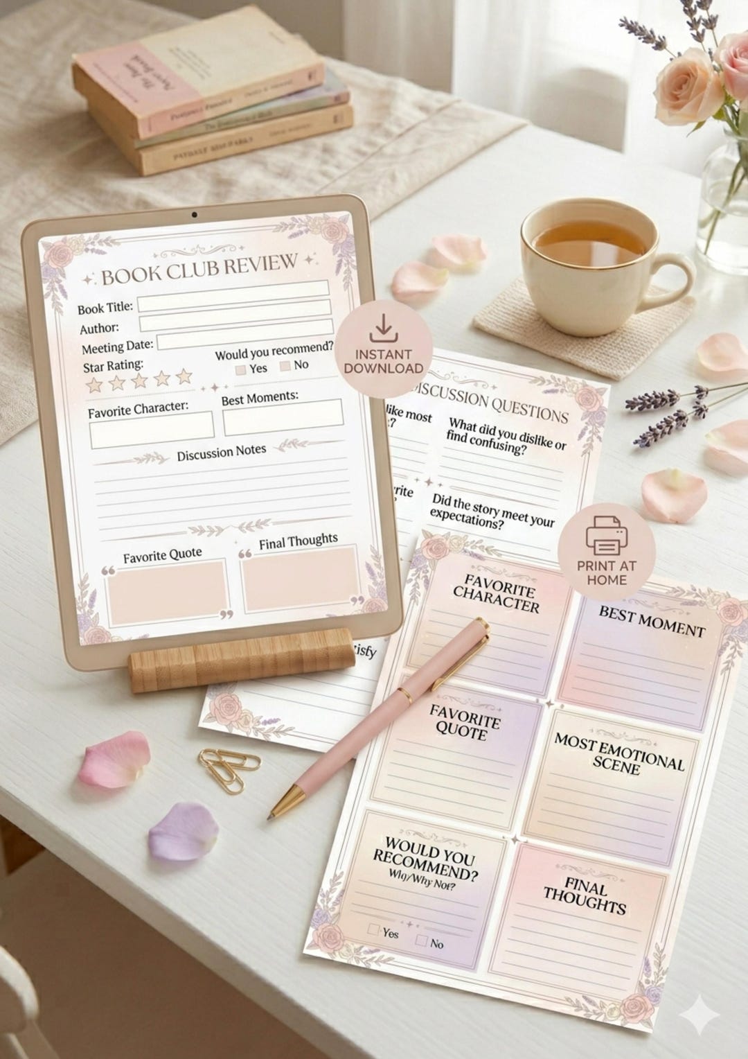 Book Club Printable Bundle | Reading Journal, Review, Discussion Pages ...