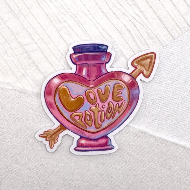 Love Potion Sticker | Heart Bottle Die Cut, Cupid Arrow Decal (glossy ...