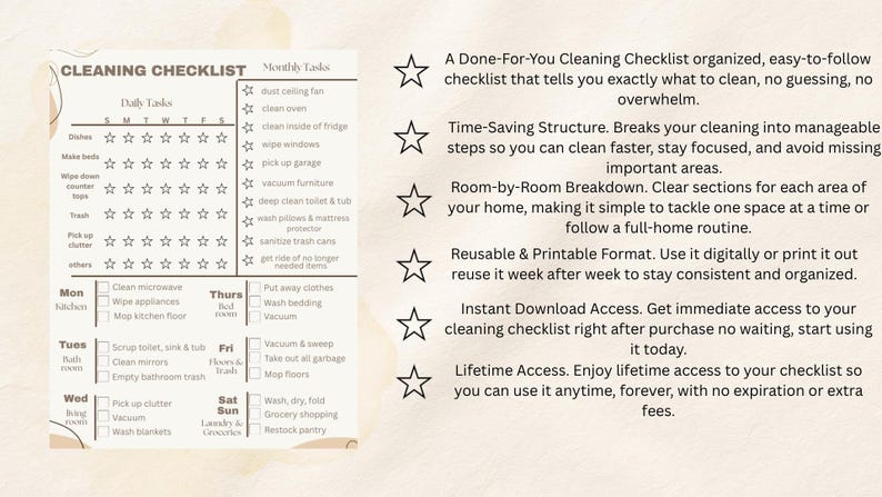 Ultimate Home Cleaning Checklist Daily & Monthly Tasks / Printable and ...