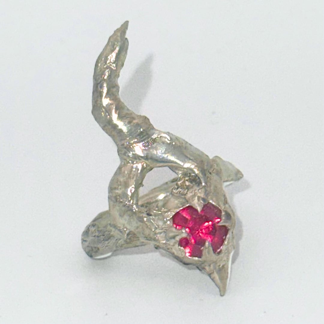 Handmade Pink Cyber Sigil Ring – Spiked Glass Stone & Solder – One of a ...