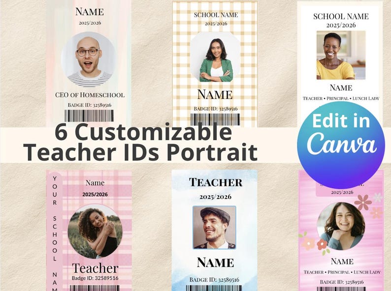 Editable Teacher ID Badge Template Bundle | School Staff ID Cards ...