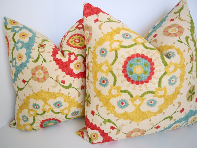 2 Pillow Covers 20x20 Turquoise Yellow Green Red Susani - Etsy