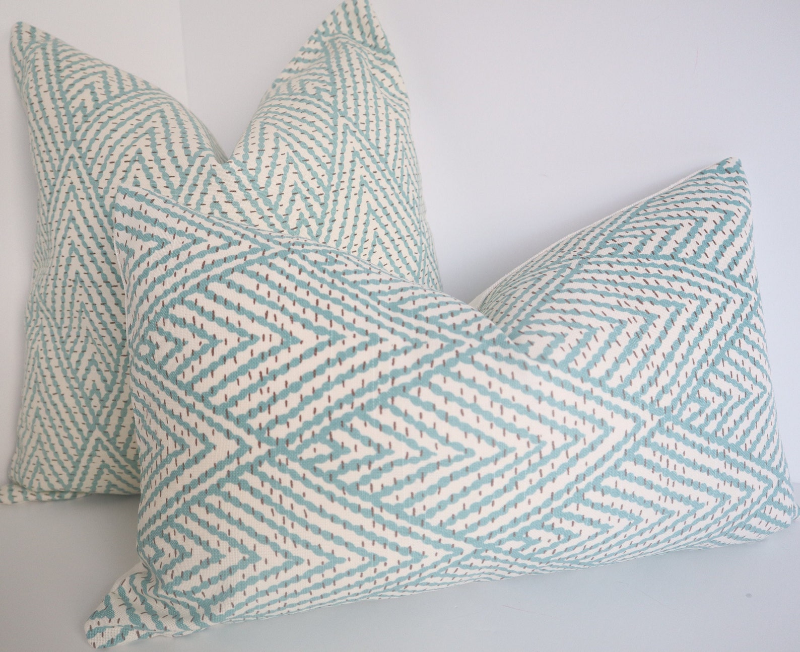 Aqua Pillow Covers Chevron Pillows Cream Pillow Covers Zig - Etsy