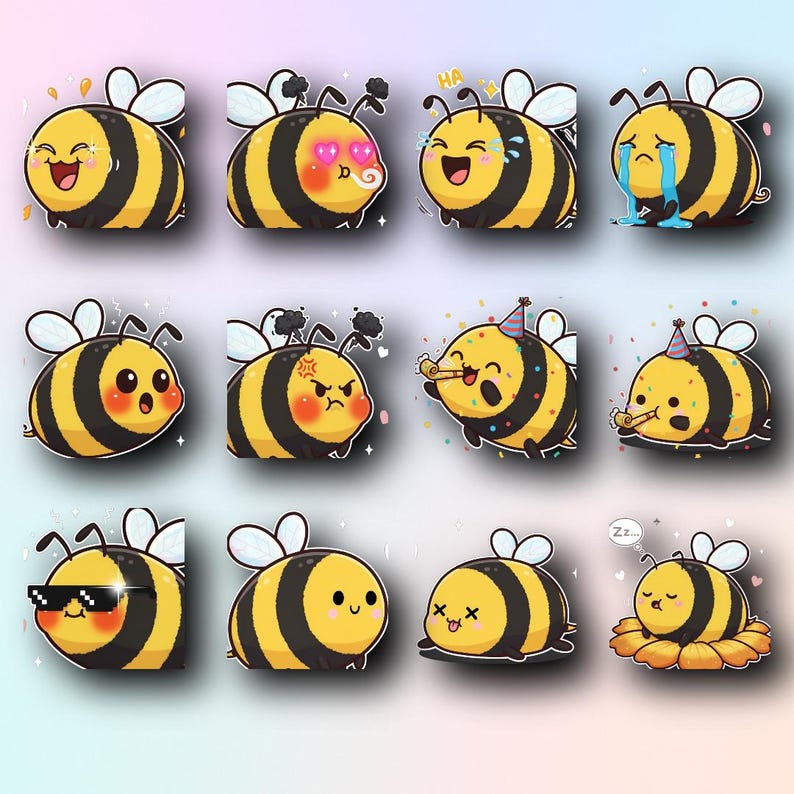 Megapack 25 Kawaii Bee Emotes | 13 Animated Twitch Emotes + 12 Badges ...