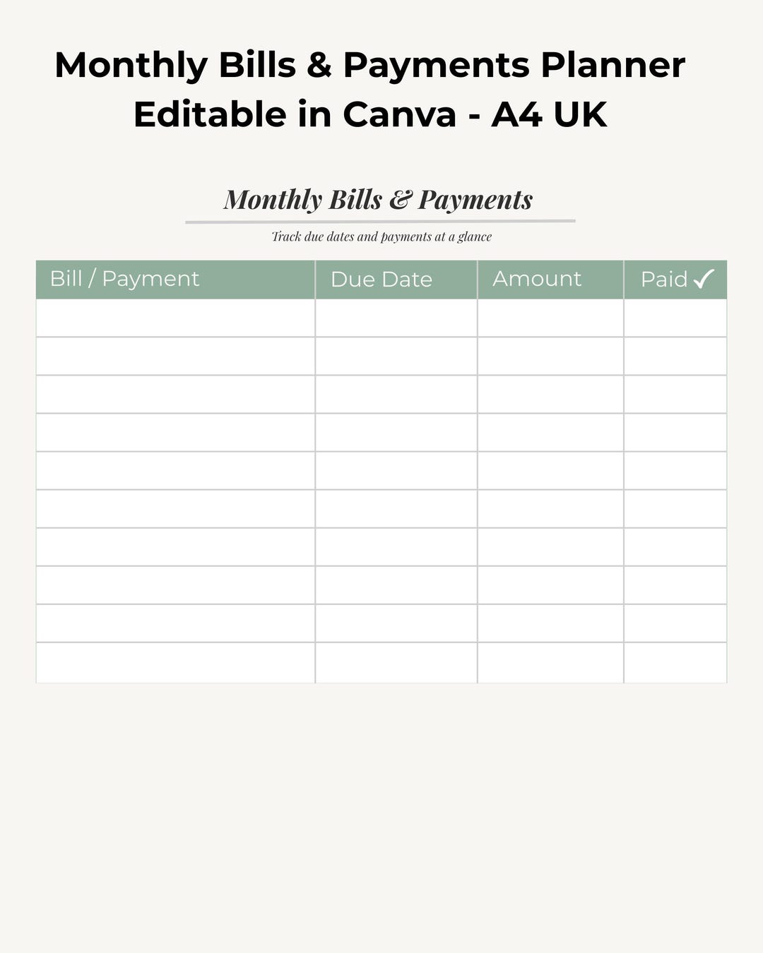 Monthly Bills & Payments Planner – A4 Printable – Home Finance Tracker ...