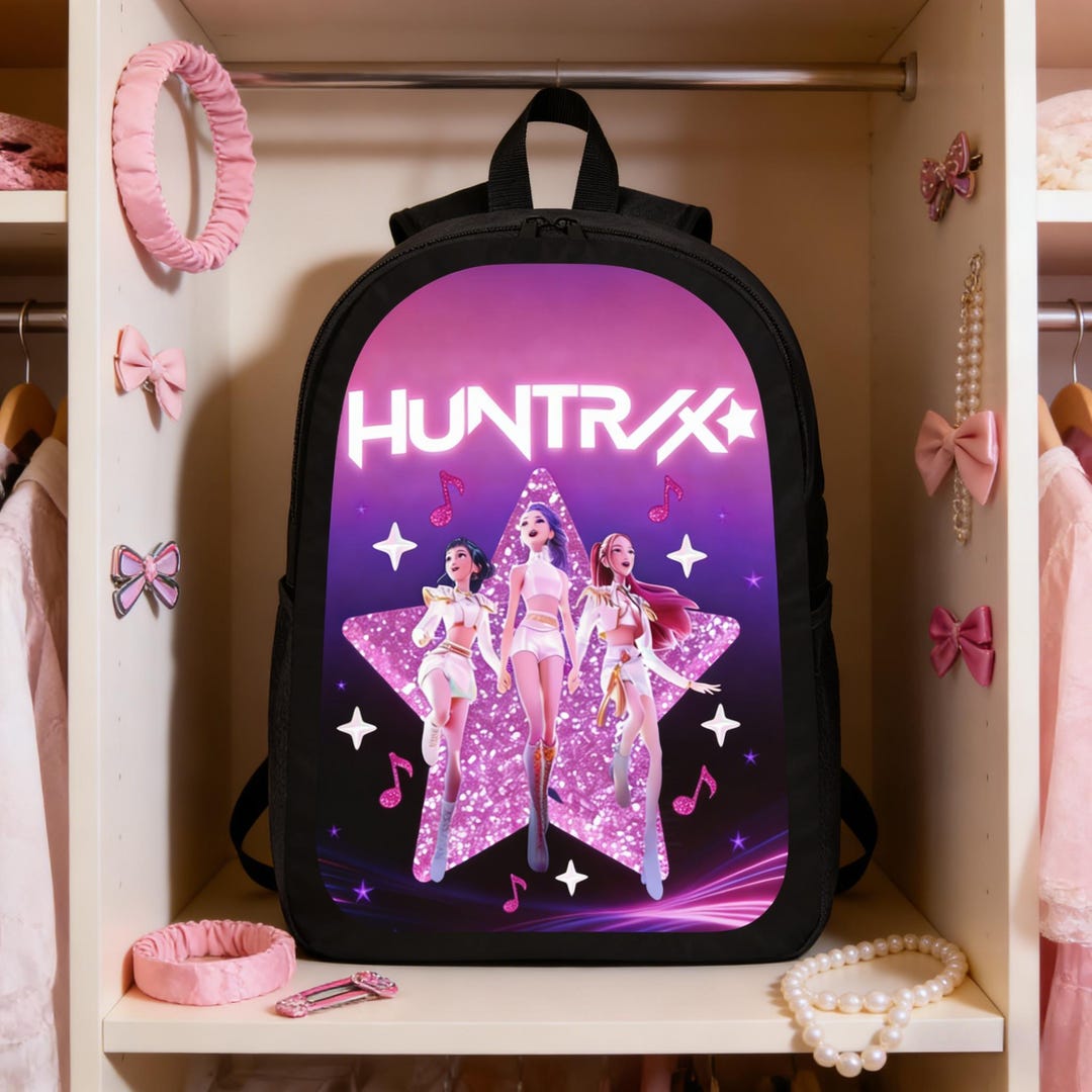Kpop Demon Hunters Huntrix Backpack, Pink Glitter Pop Star School Bag ...
