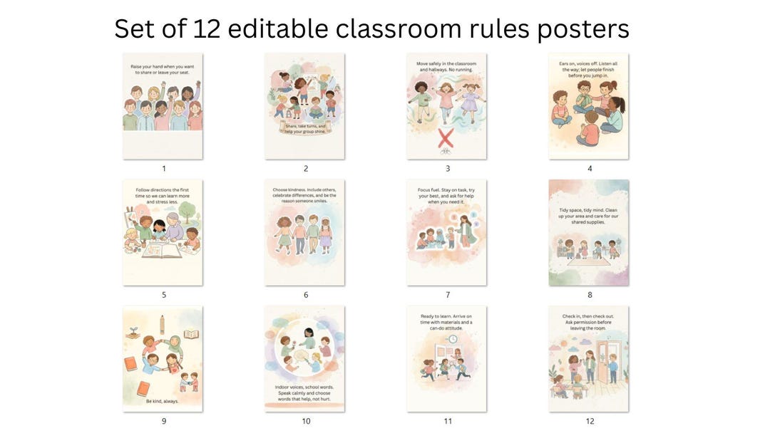 Editable Classroom Rules Poster Bundle | Modern Watercolor | Canva ...