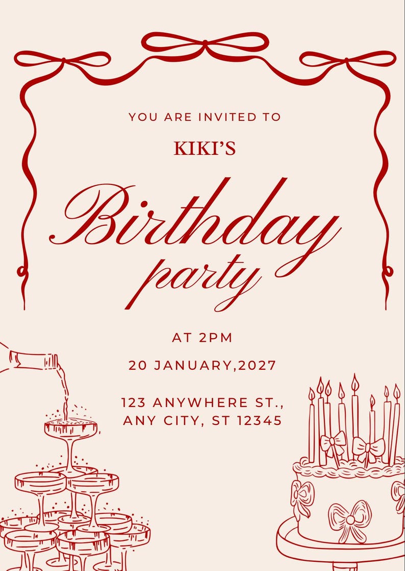 Birthday Invitation, Editable Canva Template (digital Download) - Etsy