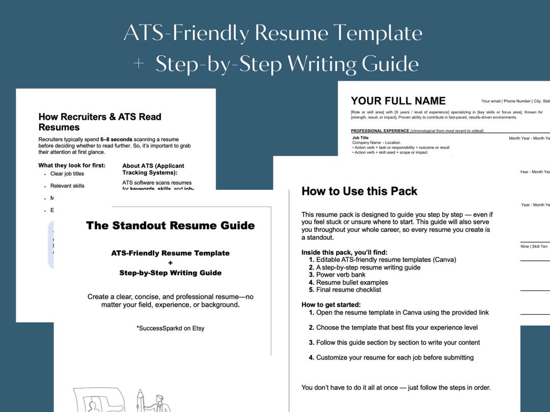 Ats-friendly Resume Templates + Step-by-step Resume Guide Pack - Etsy