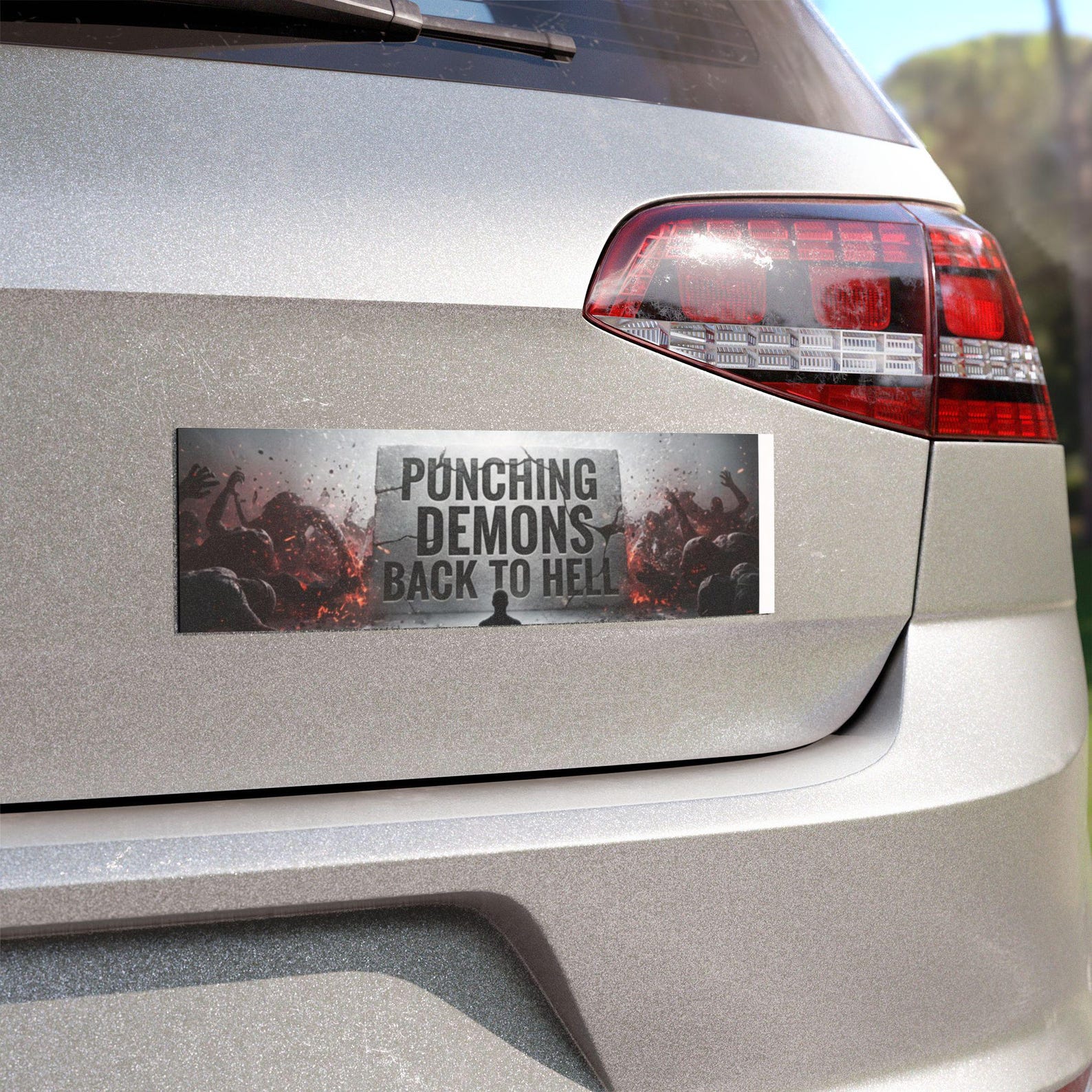 Punching Demons Back to Hell Car Magnet | Lightning Fist Design - Etsy