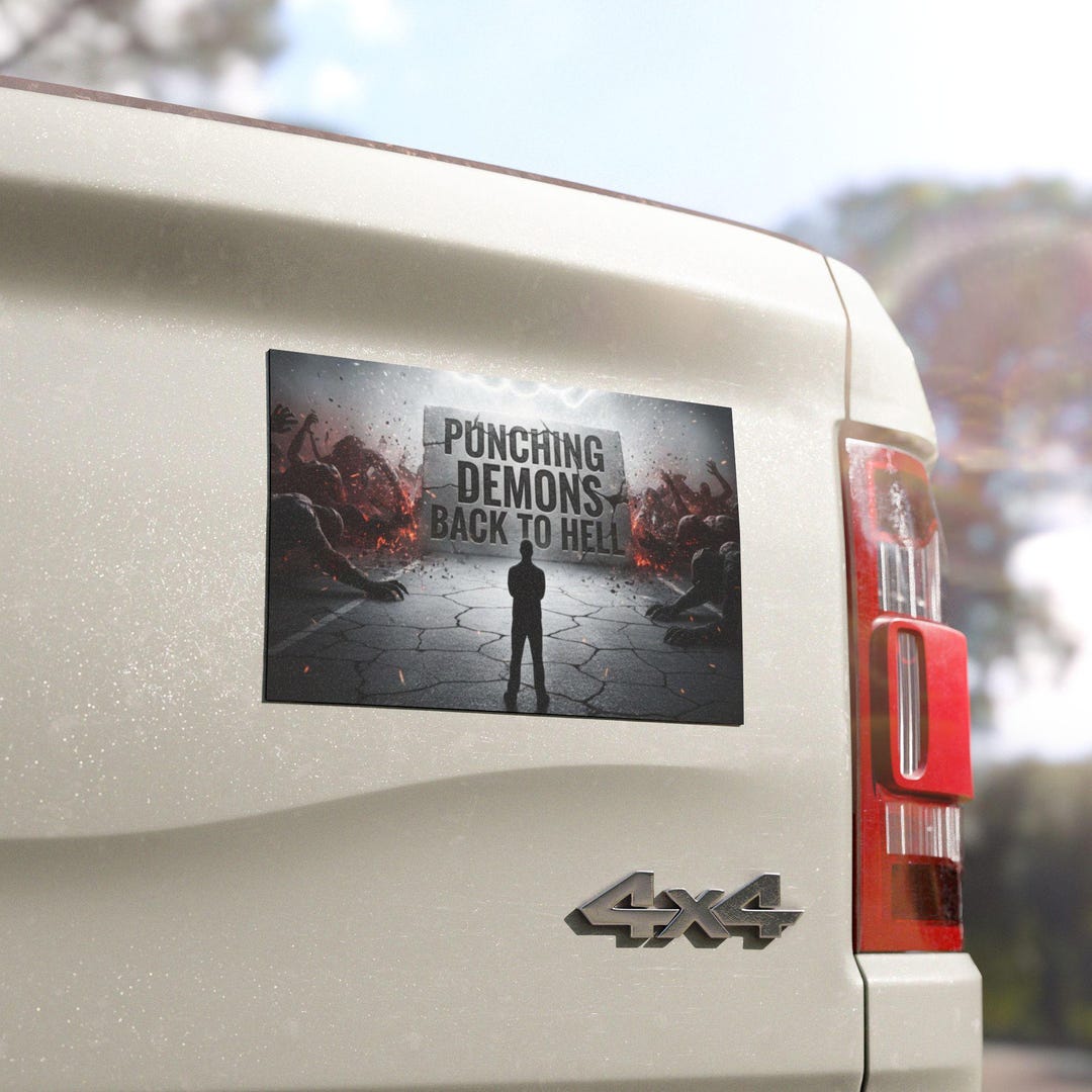 Punching Demons Back to Hell Car Magnet | Lightning Fist Design - Etsy