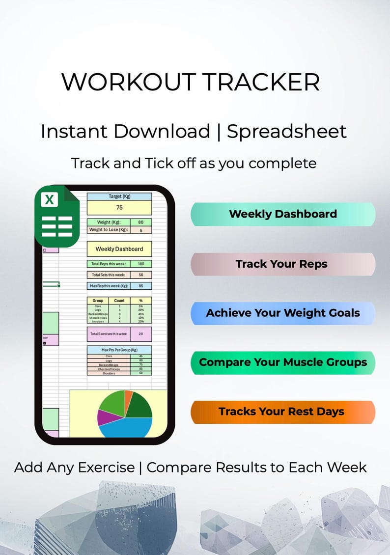 Workout Tracker Spreadsheet Excel | Fitness Planner | Gym Log Template ...