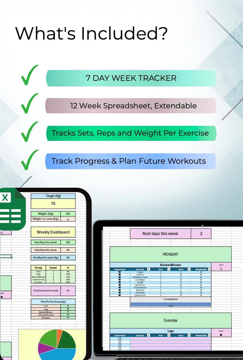 Workout Tracker Spreadsheet Excel | Fitness Planner | Gym Log Template ...