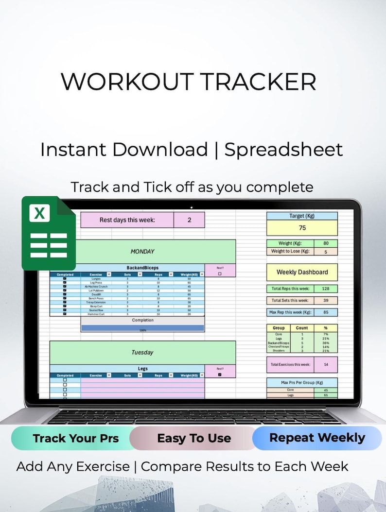 Workout Tracker Spreadsheet Excel | Fitness Planner | Gym Log Template ...