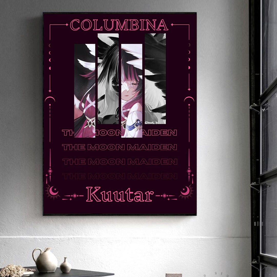 Genshin Impact Digital Poster - Columbina Kuutar Anime - Pink & Black ...