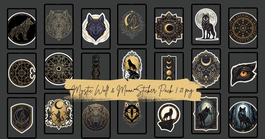 Mystic Wolf & Moon Stickers | Witchy Gothic Decals (digital Download ...