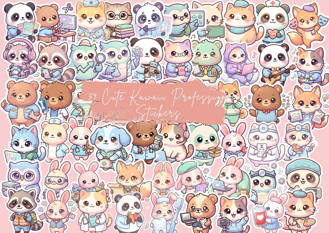 59 Kawaii Profession Stickers | Planner, Goodnotes (PNG Digital ...