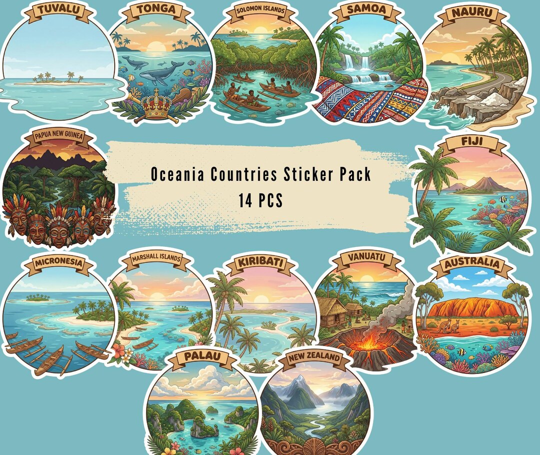 Oceania Countries Sticker Set | Travel Planner Stickers (14 PNG) - Etsy