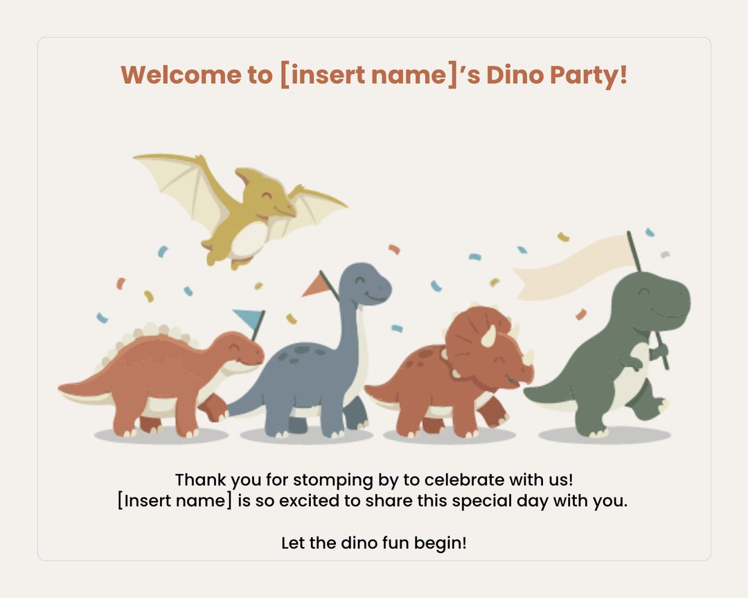 Dinosaur Birthday Welcome Sign Template, Editable Dino Party Sign, 10x8 ...