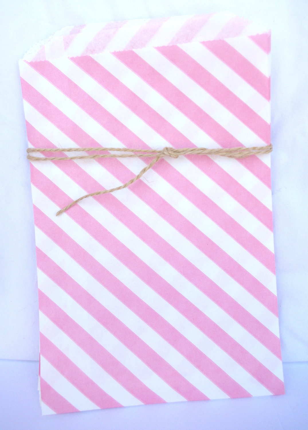 12 PINK and WHiTE diagonal STRiPE bigger bagsparty | Etsy